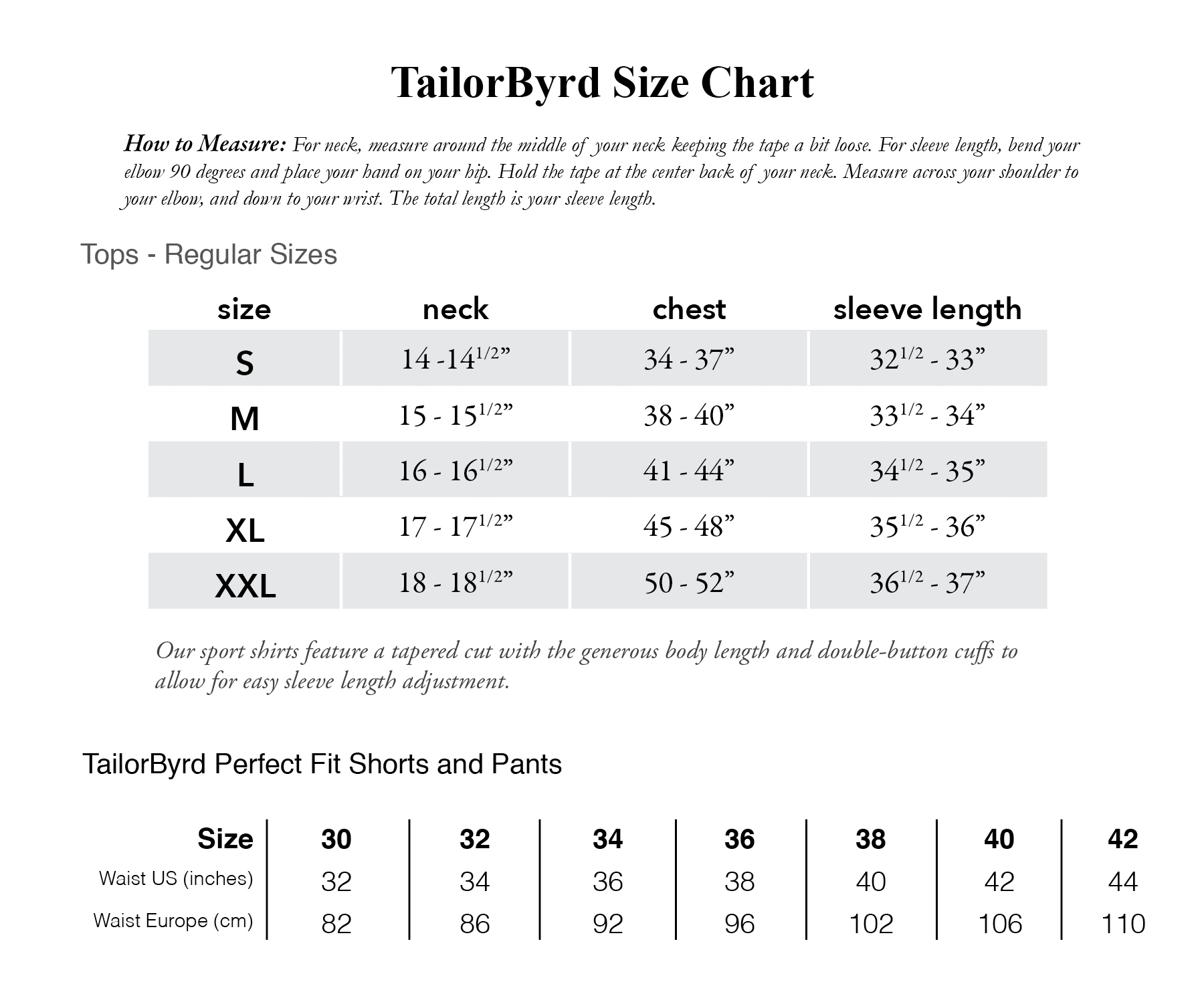 TB Size Chart Fine Threads